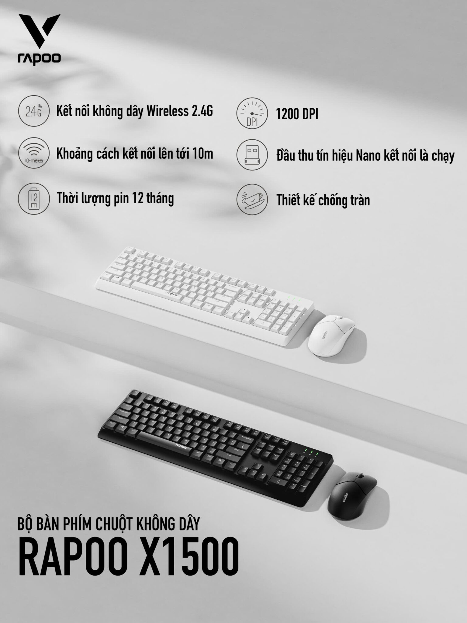 X1500 Bộ Bàn phím & Chuột Không Dây Rapoo – Tiện lợi, bền bỉ, giá hợp lý - Rapoo Gear